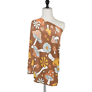 Kigai Soft Baby Car Seat Covers Retro Floral Mushrooms Canopy for Infants Strollers Canopies for Newborns Babies Nursing Apron Cover for Breastfeeding