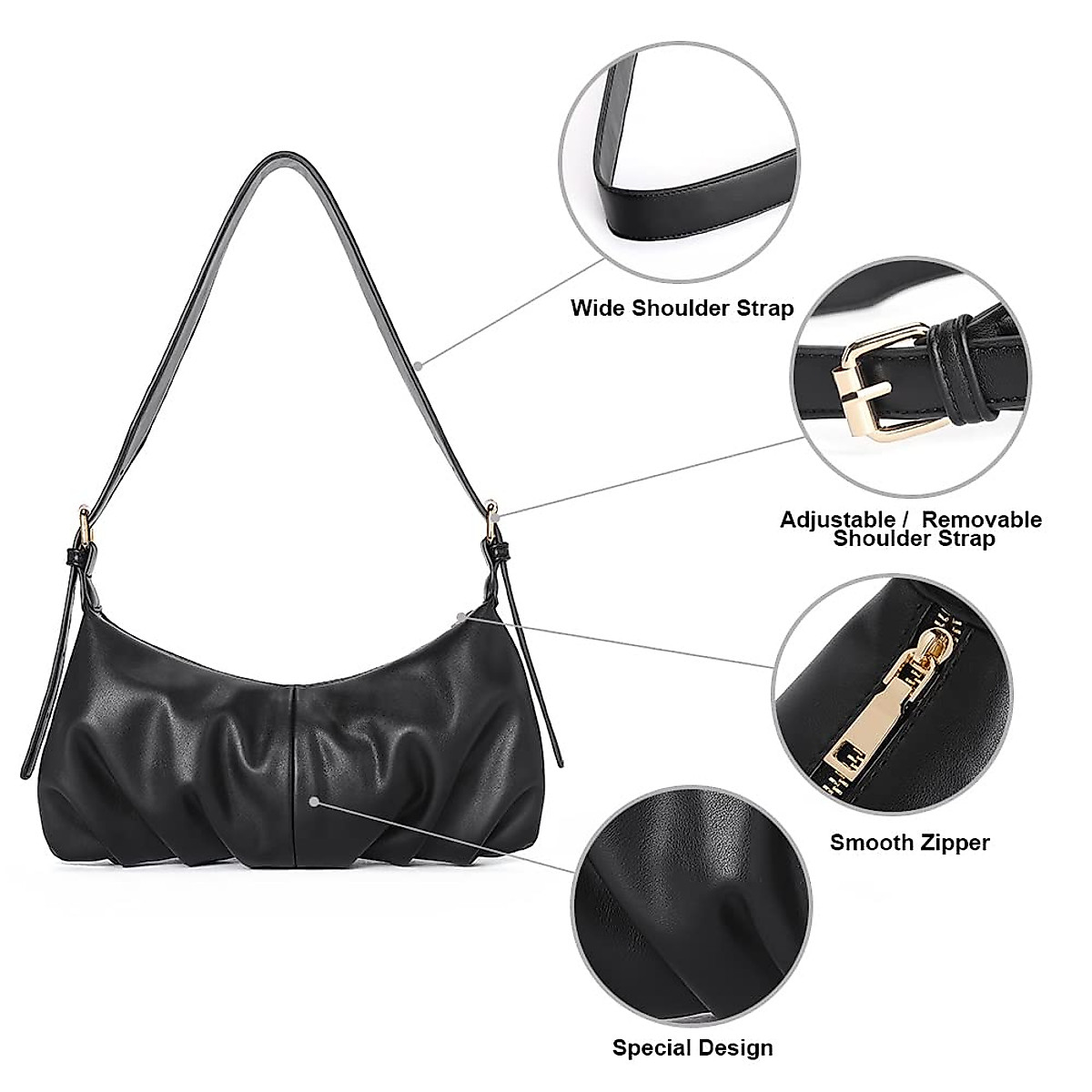 CLUCI Shoulder Bag,Purses for Women Dumpling Small Hobo Bags Vegan Leather Ladies Clutch with Adjustable Strap