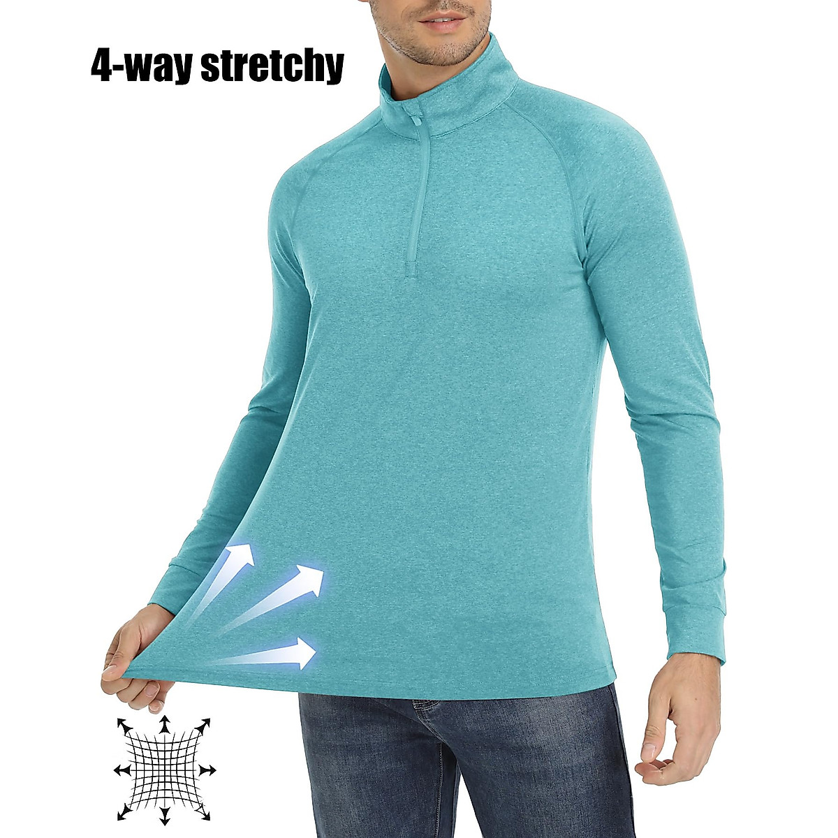 MAGCOMSEN Men's Half Zip Pullover Long Sleeve Tee Shirts UPF 50+ Quick Dry Performance Golf Tennis T-Shirt Men Light Green,S