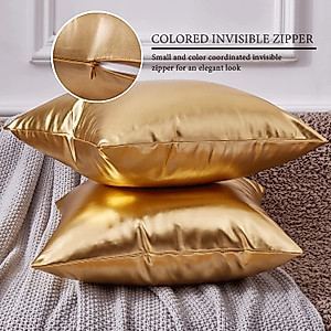 EUCIOR Decorative Pillow - 18x18 Gold Metallic Shiny Cushion Cover, Modern Throw Pillows for Bed, Couch, Sofa