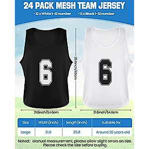 Silkfly 24-Pack Youth Numbered Soccer Practice Jerseys - Scrimmage Vests for Teens in Black & White