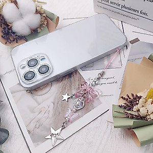 cioatu 4PCS Cute Phone Charms Aesthetic Y2K Cell Phone Charms Strap Pink Strawberry Butterfly Star Phone Charm Y2K Accessories for Phone Bag Keychain Airpods Camera Pendants Decor