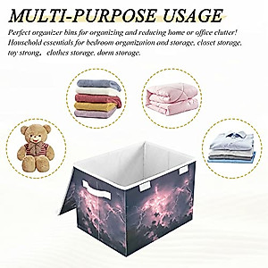 Kigai Thunder Lightning Red Storage Baskets for Shelves Foldable Closet Basket Storage Bins with Lid for Clothes Home Office Toys Organizers