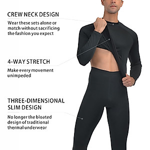 qualidyne Men's Thermal Underwear Winter Base Layer Long Johns Set Top and Bottom Sports Suits Black