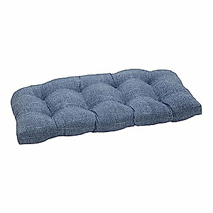 Pillow Perfect Tory Solid Indoor/Outdoor Wicker Patio Sofa/Swing Cushion Tufted, Weather and Fade Resistant, 19" x 44", Blue