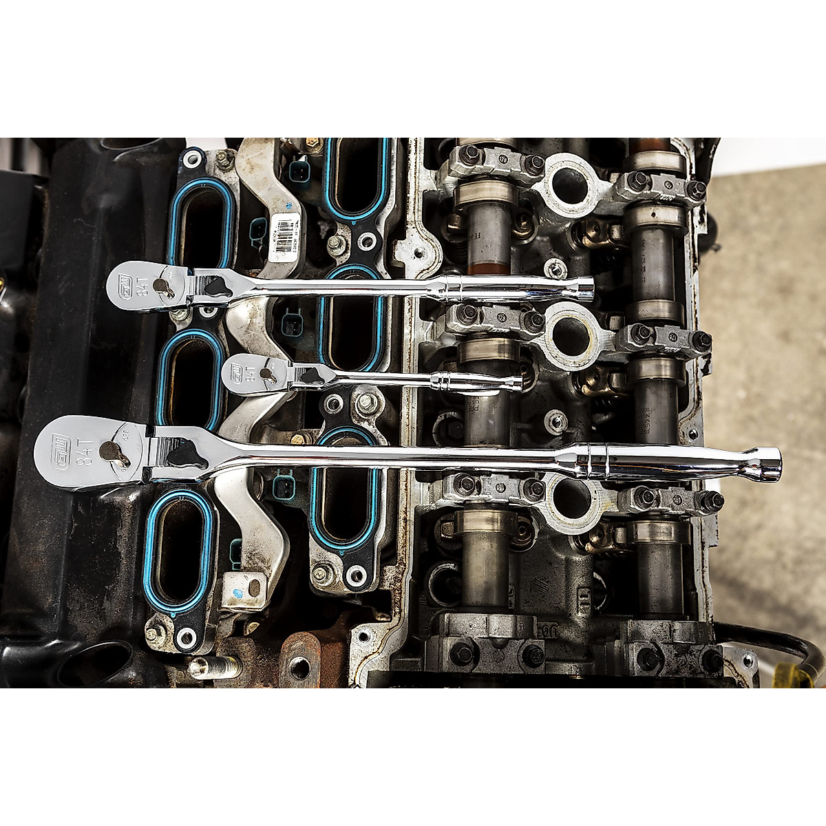 GEARWRENCH 3 Piece 1/4", 3/8" and 1/2" Drive 84 Tooth Locking Flex Head Teardrop Ratchet Set - 81276A-07