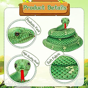 80 Inch Giant Snake Plush Large Realistic Snake Stuffed Animal Toy Lifelike Boa Constrictor Gifts for Kids Birthday Jungle Party Prank Props (Green)