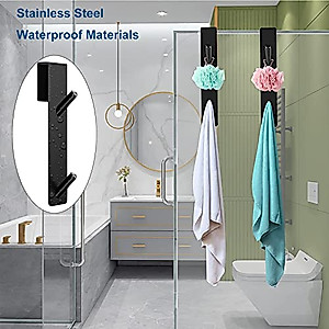 LuxLumin Shower Door Hooks, 7.5 Inches Over The Door Towel Hooks Hanger Extended for Bathroom Frameless Glass Door, Robe Sponge Bath Hook Stainless Steel Black 3 Pack