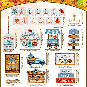 Bucherry 22 Pcs Thanksgiving Tiered Tray Decoration Fall Thanksgiving Decoration Farmhouse Rustic Wooden Sign Pumpkin Truck Blocks Autumn Wooden Sign for Fall Home Table Harvest Decor