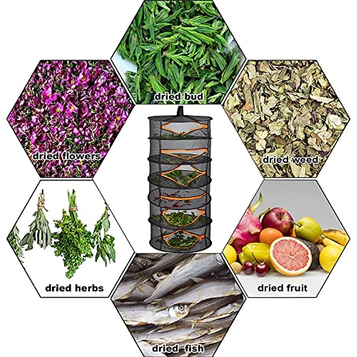 Lalifebuss Herb Drying Rack Hanging, Collapsible Mesh Dry Rack Net Dryer with S Hook, Garden Gloves