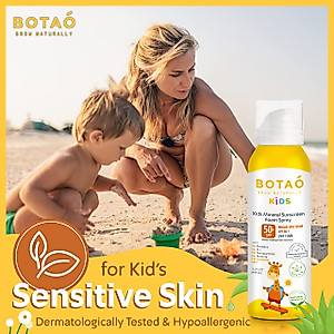 BOTAO Kid’s Mineral Zinc Oxide Sunscreen Foam Spray: SPF50 Broad Spectrum UVA UVB, Children or Kid’s for sensitive skin, Sunburn Protection, Zinc Oxide, 3.4 Oz (1-Pack)