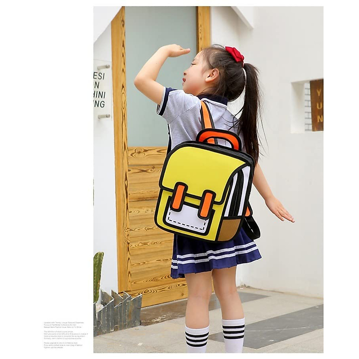 3D Jump Style Kawaii Backpack Sketch Cute Cartoon 2D Drawing from Comic Paper Anime Bookbag School Supplies Fun Daypack (Yellow)