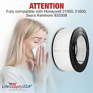 LifeSupplyUSA HEPA Filter Replacement Compatible with Honeywell 21500 21600 Air Purifier Sears Kenmore 833308