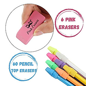 Mr. Pen- Pencil Erasers Set, 6pc Pink Erasers and 60pc Pencil Top Erasers, Pencil Eraser, Pencil Erasers Topper, Erasers for Pencils Top, Erasers for Kids, Pink Erasers, Cap Erasers, Eraser Tops