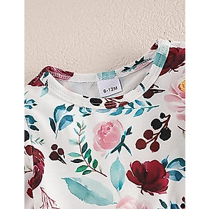 FoWear Baby Girl Clothes Ruffle Floral Top and Pants Toddler Baby Girl Clothes 3Pcs Fall Baby Girl Outfits Brown 18-24 Months