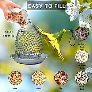 Hummingbird Feeder for Outdoors Hanging, Hanging & Window Two-Mode Horizontal Hummingbird Feeder Tube, with Perch for Standing and Drinking, 12 Feeding Ports, Leak & Bee Proof (Flower Bird Feeder)