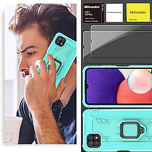 Milomdoi Case for Samsung Galaxy A22 5G with 2 Pack Screen Protector, [Not fit 4G] [Military Grade Protective ] Heavy Duty 360° Finger Ring Kickstand Cover for Samsung A22 5G Phone Case-Light Green