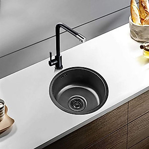 PROPFE Bath Fixtures Black Round Sink Kitchen 304 Stainless Steel Sink Round Single Sink Bathroom Round Washbasin Washing Vegetables and Dishwashing Pool (Color : Black, Size : 30cm|11.8inches)