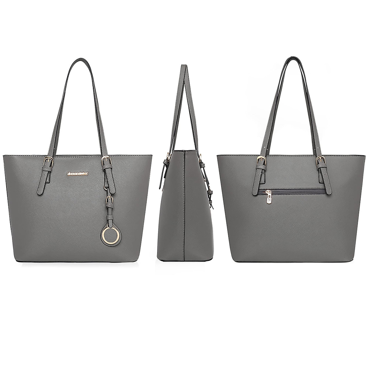 Montana West Tote Handbag for Women Vegan Leather Shoulder Bag Large and Medium 2PCS Purses Set MWC2-030GY