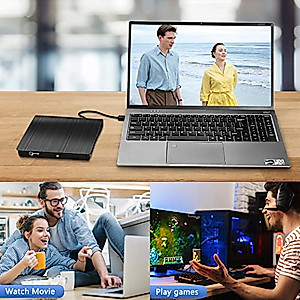 Gotega External DVD Drive, USB 3.0 Portable CD/DVD +/-RW Drive/DVD Player for Laptop CD ROM Burner Compatible with Laptop Desktop PC Windows Linux OS Apple Mac Black