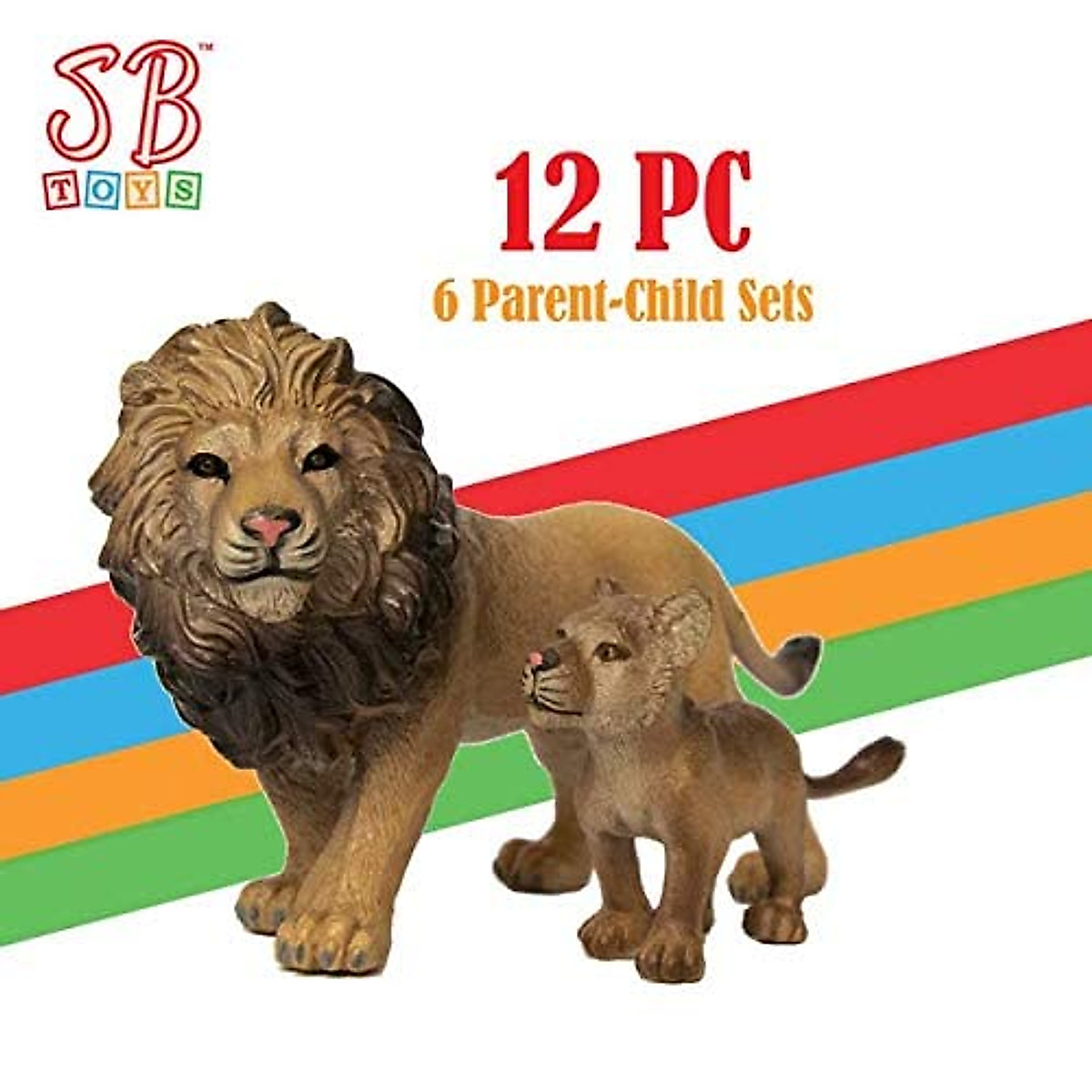 SB TOYS Premium Realistic Safari Zoo Wild Animals Set (12 Piece) - Parent and Baby Zoo Animals, Safari Animals, Jungle Animals, African Animals - Educational Child Development Toy - Animal Toy Figures