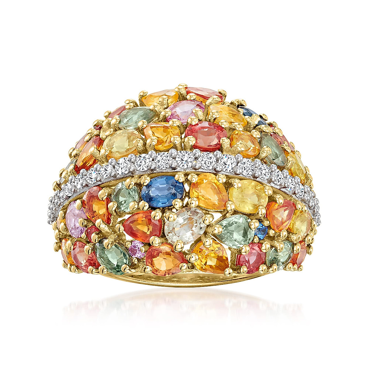 Ross-Simons 8.30 ct. t.w. Multicolored Sapphire and .60 ct. t.w. White Zircon Ring in 18kt Gold Over Sterling. Size 7