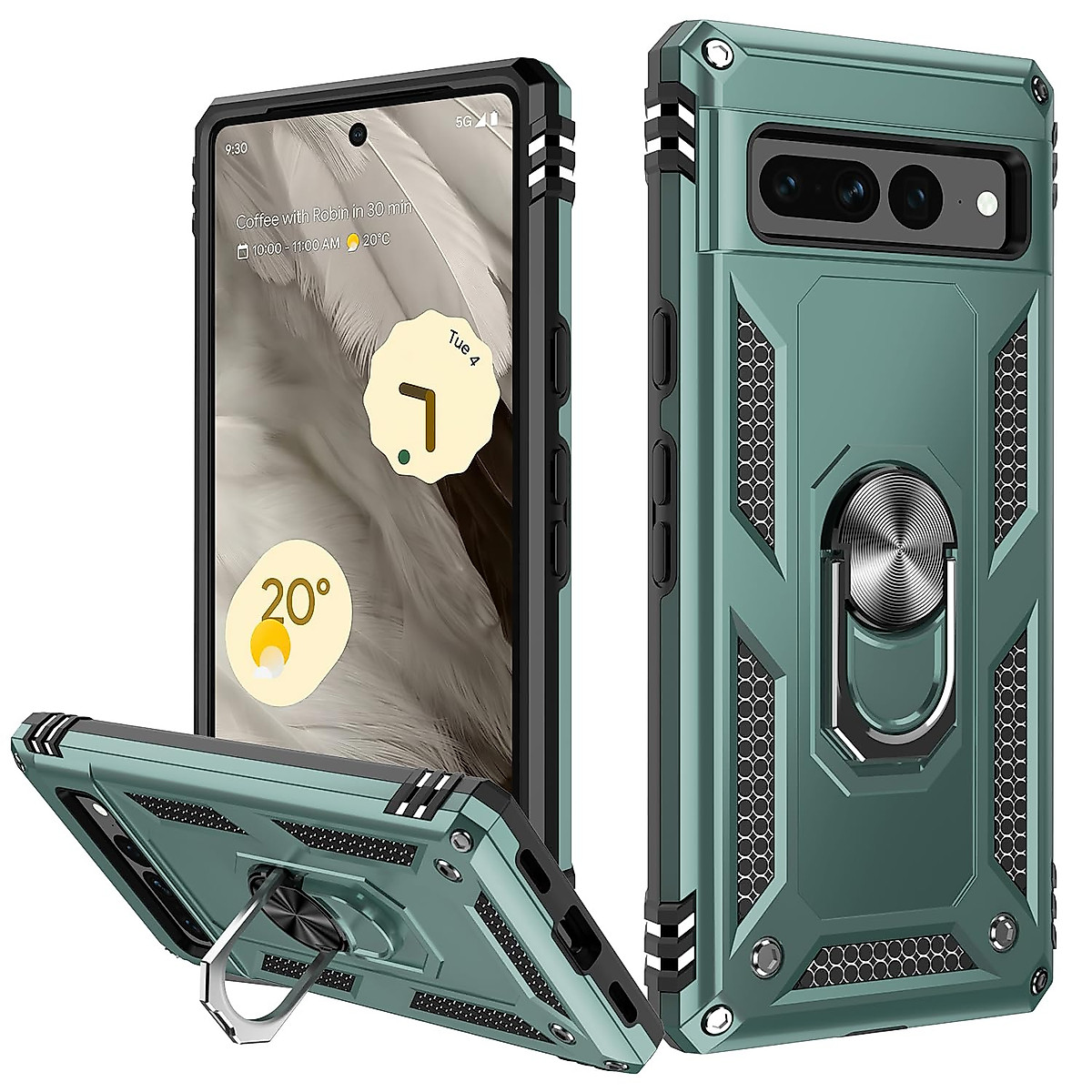 IKAZZ Suitable for Google Pixel 7 Pro Case,Military Grade Shockproof Heavy Duty Protective Phone Cover Pass 16ft Drop Test with Magnetic Kickstand Car Mount Holder Pine Green