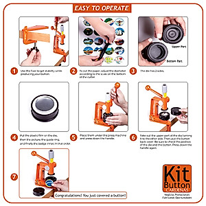 Cardenas - Kit Button Maker Machine - Button Maker Mold, DIY Button Pin Maker Machine - with 100 buttons, Orange, 2 1/8" (55mm)
