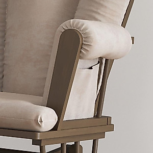 Child Craft Tranquil Glider Rocker and Ottoman Set, Padded Cushion with Storage Pockets, Solid Wood Base & Frame (Cocoa Bean Brown Frame with Blush Microfiber Foam Cushion)
