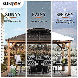 Sunjoy Hardtop Gazebo 11' X 13' Cedar Framed Wood Gazebo with Brown Double Steel Hardtop Roof Permanent Canopy for Garden, Backyard Shade