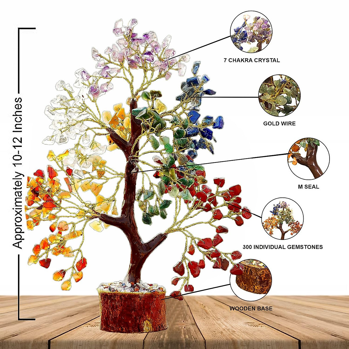 Kuhvai Seven Chakra Tree of Life, Crystal Tree for Positive Energy, 7 Chakra Tree, Feng Shui Tree, Stone Decor Natural Artificial Tree, 7 Chakra Tree of Life Healing Gemstones Pendant