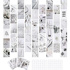 50 Pieces White Neutral Light Grey Aesthetic Wall Collage Kit Trendy Poster for Dorm Aesthetic Room Decor Peaceful White Room Decor Grey White Style Pictures Posters and Prints for Teens Boy Girl