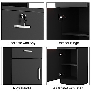 Paddie Wall Mount Salon Stations for Hair Stylist, Hair Salon Storage Cabinet Beauty Barber Station w/Lockable Drawers/Storage Cabinet (Black2)