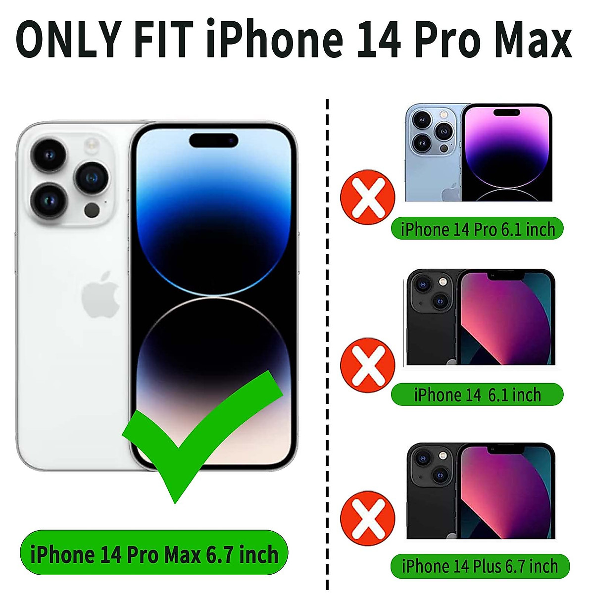 VANAVAGY Compatible with iPhone 14 Pro Max Wallet Case for Women and Men, Leather Flip Folio Phone Cover Fits Magnetic Car Mount with Credit Card Holder, Midnight Green