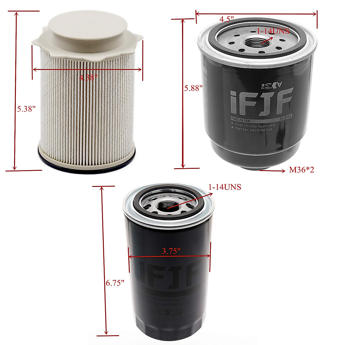 iFJF 68197867AA 68157291AA Fuel Filter and 5083285AA Oil Filter Replacement for Ram 6.7L 2013-2018 2500 3500 4500 5500 Diesel Engines Replaces 68065608AA FS53000 68197867AB 5016547AA
