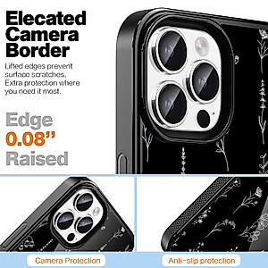 GULTMEE [3 in 1 Designed for iPhone 13 Pro Max Case Black Wildflowers Print Tire Texture Non-Slip Shockproof Protective Case Tempered Glass Screen Protector + Camera Lens Protector, 6.7 inch 2021