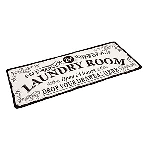 Benissimo Soft Woven Rugs, 24"x56"Laundry Room Rug, Funny Non Slip Laundry Mats, Woven, Machine Washable, Runner Floor Mat for Washroom, Bathroom, Self Service-Load of Fun-Open 24 Hours
