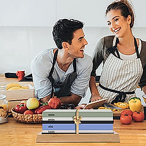 Sharpening Stone Whetstone Set 4 Side Grit 400/1000 3000/8000, Premium Whetstone Knife Sharpener, Knife Sharpening Stone Kit with Bamboo Base, Angle Guide, Leather Strop, Flattening Stone