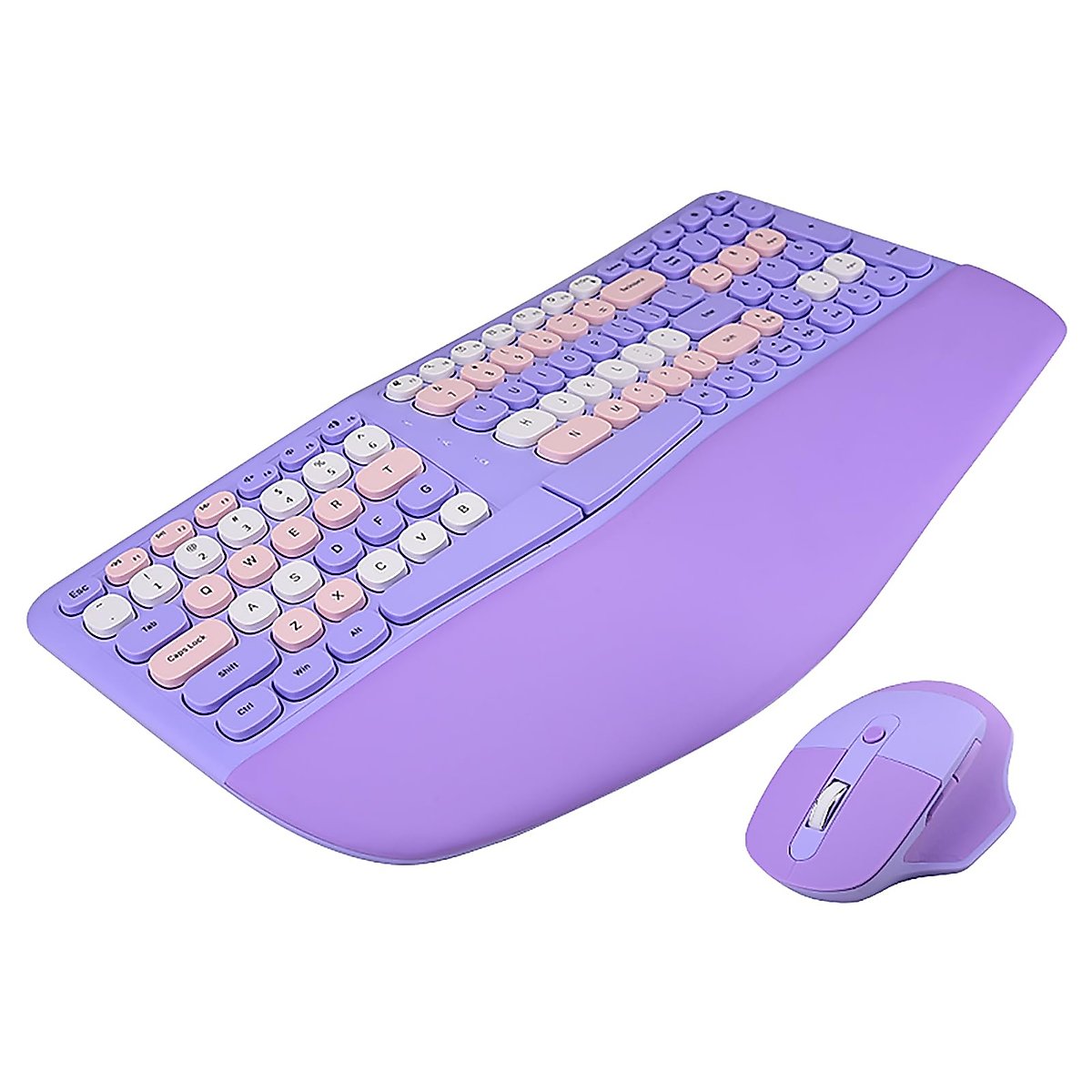 Wireless Ergonomic Keyboard and Mouse Combo with PU Wrist Rest, Carpal Tunnel Keyboard, 2.4G Colorful Split Ergo Keyboard, Comfortable Natural Typing, Compatible with PC/Laptop (Purple)