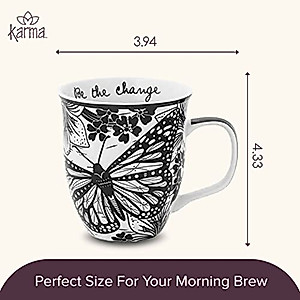 Karma Gifts 16 oz Black and White Boho Mug Butterfly - Cute Coffee and Tea Mug - Ceramic Coffee Mugs for Women and Men
