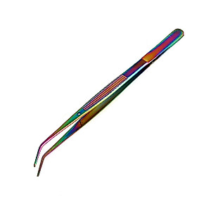 Multi Color Titanium Rainbow Stainless Steel Tweezers, with Curved Serrated Tip Multipurpose Tweezers Sewing Machine Tweezers Forceps for Craft Repairing