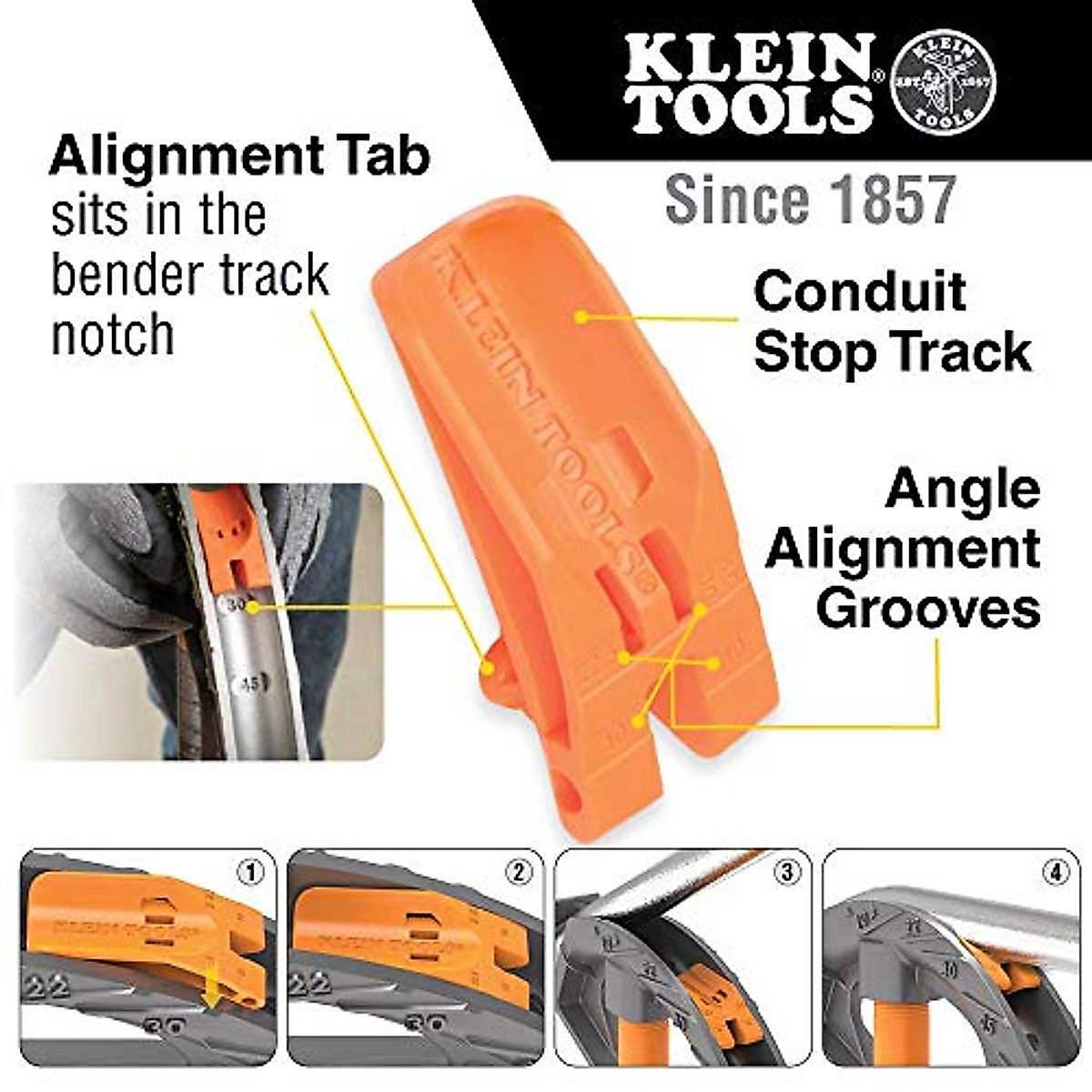 Klein Tools 51606 Aluminum Conduit Bender Full Assembly, 1/2-Inch EMT, Wide Food Pedal, Benchmark Symbols and Angle Setter