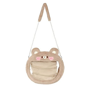 Kawaii Ita Bag Plush Crossbody Bag, Cute Animal Fuzzy Backpack Shoulder Bag Clear Window Lolita Bag Cosplay Itabag for Girls (Brown)