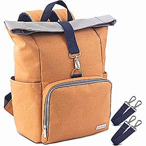 Ferskenciel Diaper Bag Backpack – Minimalist Multi Function Large Durable Stylish Travel Maternity Baby Girl Boy Nappy Bag with Stroller Straps, Insulated Bottle Pockets, Parents Pocket, Brown Grey