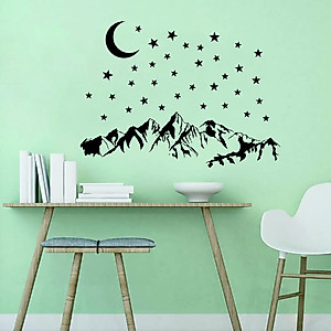 ANFRJJI Mystery Mountain Decal Hill Silhouette Art Vinyl Wall Sticker with Cute Moon and Stars Wall Art Murals for Living Room and Bedroom Effect Size : 45"x32"inch (Black-jwh316-Mountain)