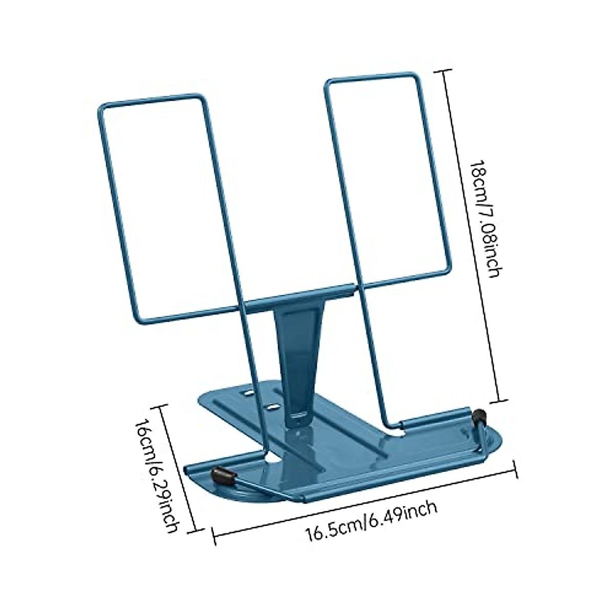 MSDADA 2pc Metal Book Stand for Desk, Adjustable Reading Rest Book Holder, Portable Cookbook Documents Holder, Sturdy Typing Stand for Recipes Textbooks Tablet Music Books with Page Clips (Navy Blue)