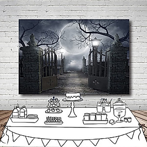 OUYIDA Halloween Night Full Moon Backdrop Gloomy Woods Graveyard Photography Background Horrible Cemetery Spooky Party Banner Halloween Party Decoration Photo Booth Props 7X5FT TP17F