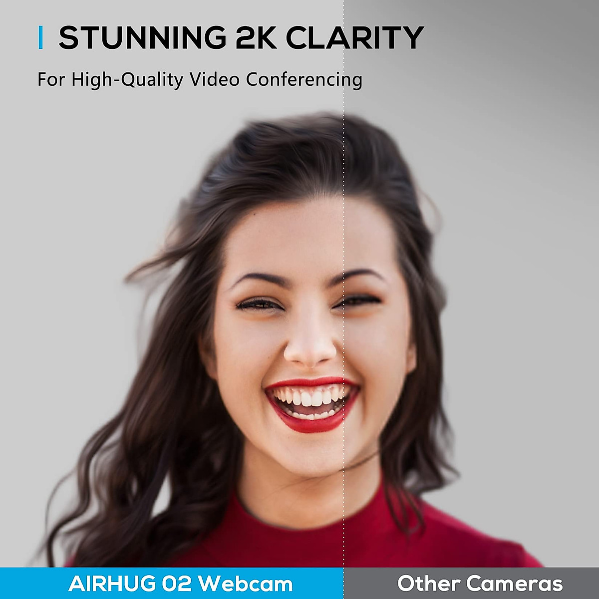 AIRHUG Webcam - Video Conferencing Streaming Recording - Plug & Play USB Web cam with Privacy Cover (2K Webcam No Mic)