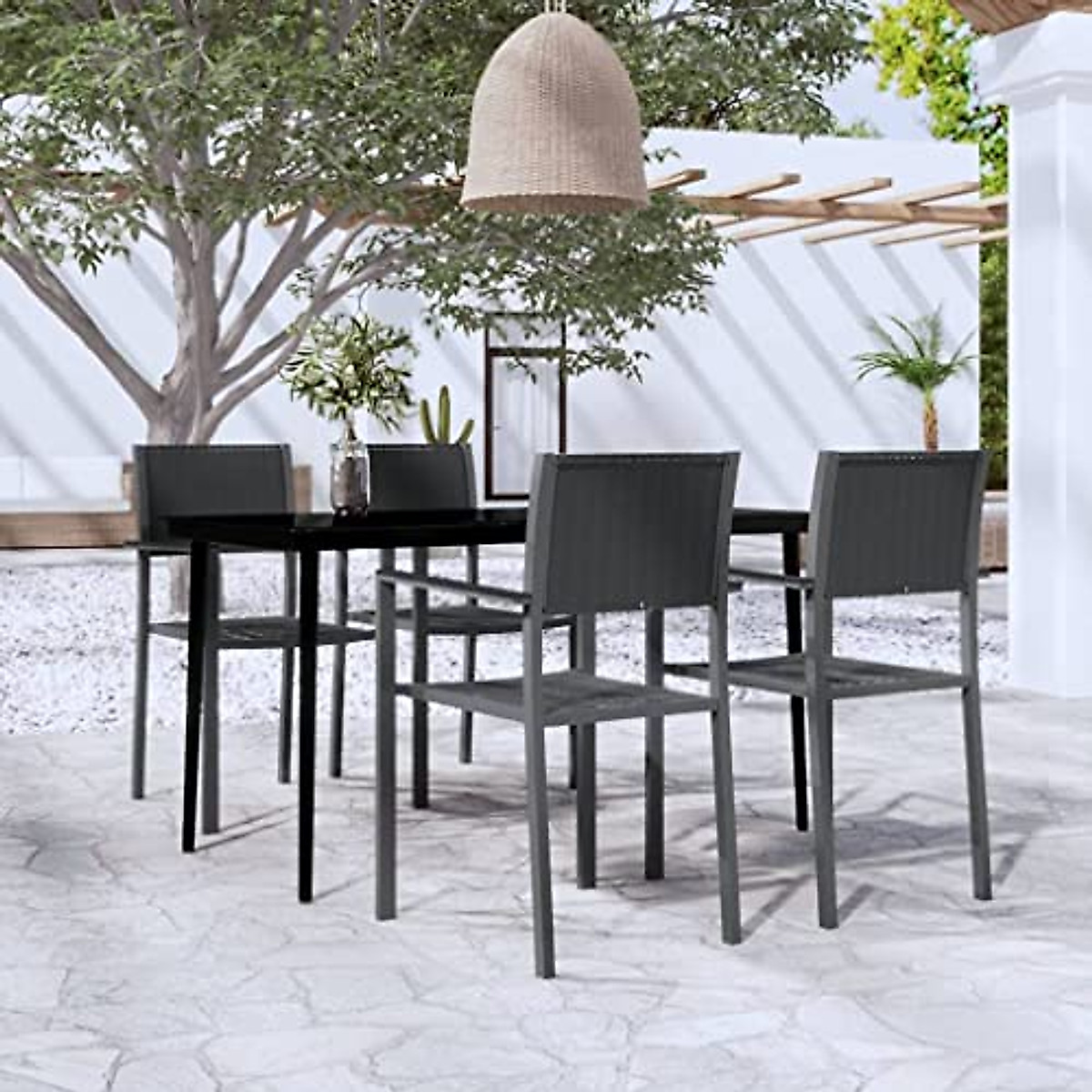 VRAXO 5 Piece Patio Dining Set Black,Outdoor Furniture Sets-113.81lbs