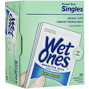 Singles Sensitive Skin Individually Wrapped Hand Moist Wipes, 24 Count (Pack of 1)